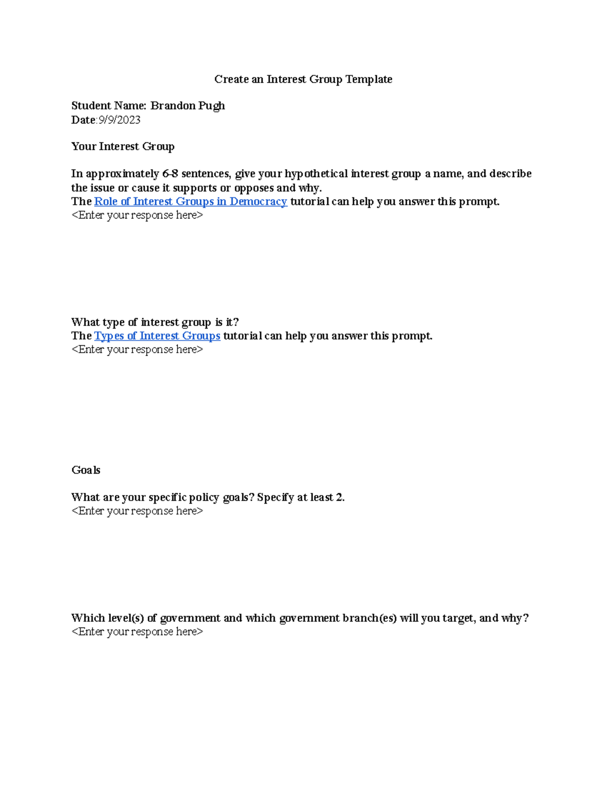 Interest Group Template Assignment (POL 101) - Studocu