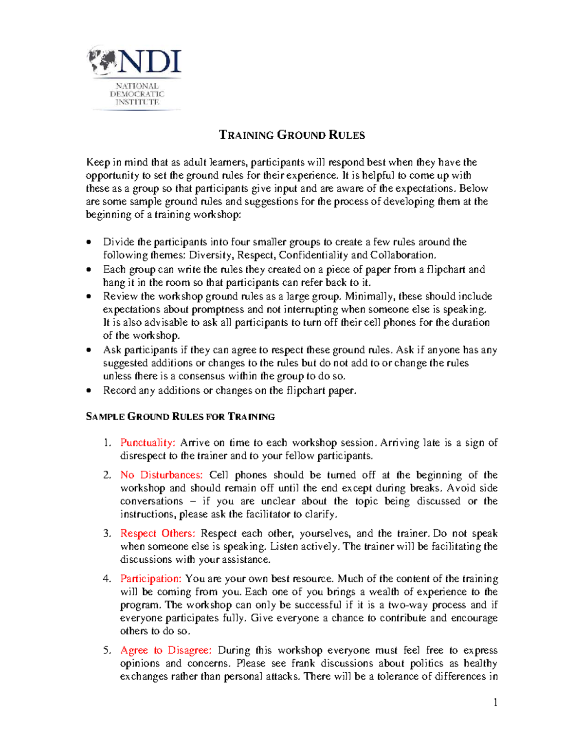 Sample Workshop Ground Rules for Effective Training Sessions - Studocu