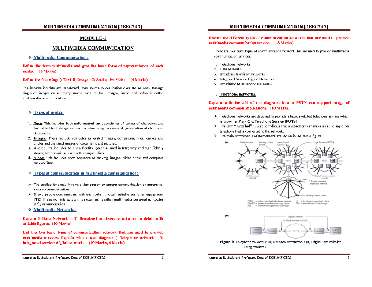 Module 1 Multimedia Communication Notes - Mycem - Studocu