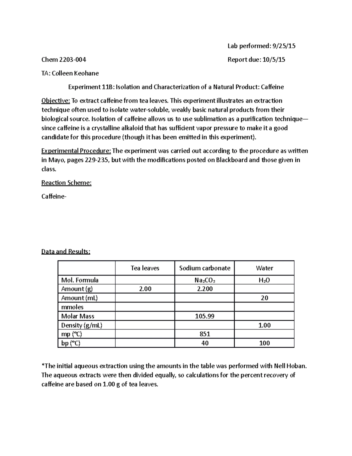 Module-2 lab report - Title: Experiment 4A: Determination of the Partition Coefficient of ...