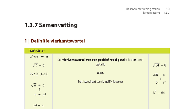Wiskunde 3 (2024) - Samenvatting Rekenen met Reële Getallen 1.3.7 - Studocu