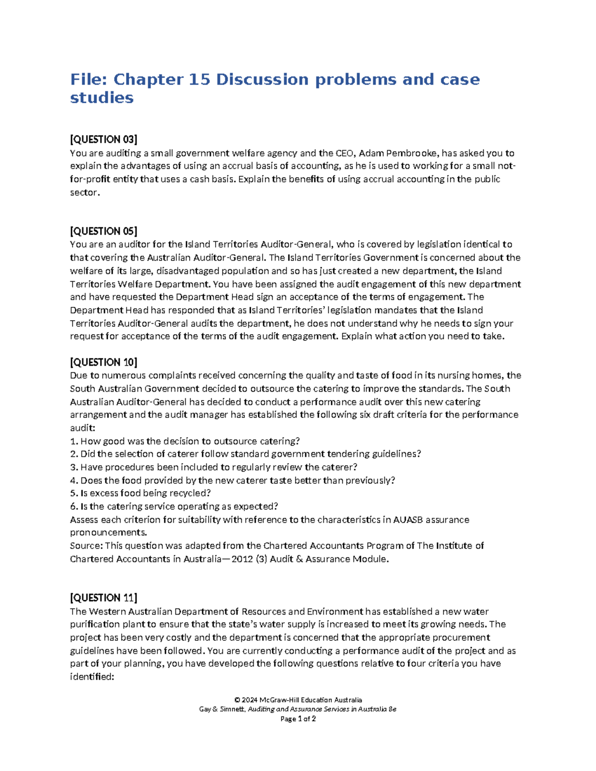 Chapter 15: Discussion Problems & Case Studies in Auditing - Studocu