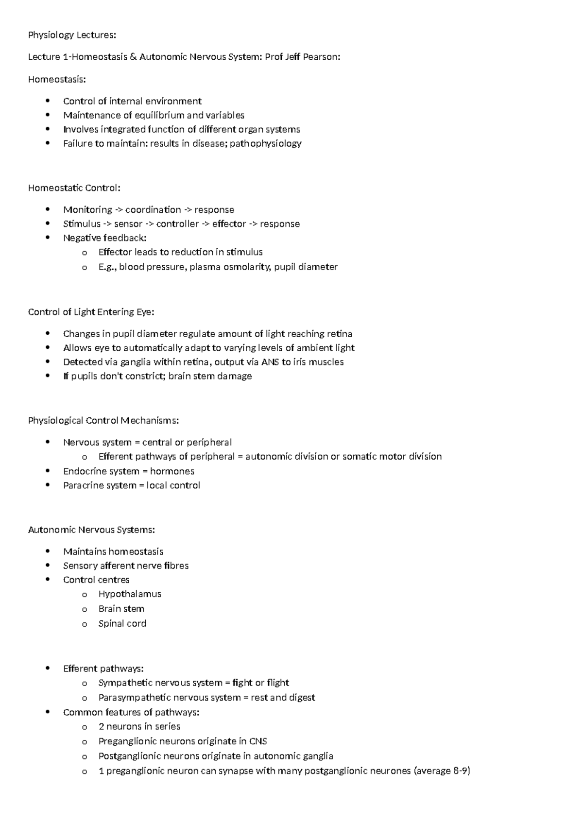 Physiology Lectures (PHYS 101): Autonomic Nervous System & Homeostasis ...