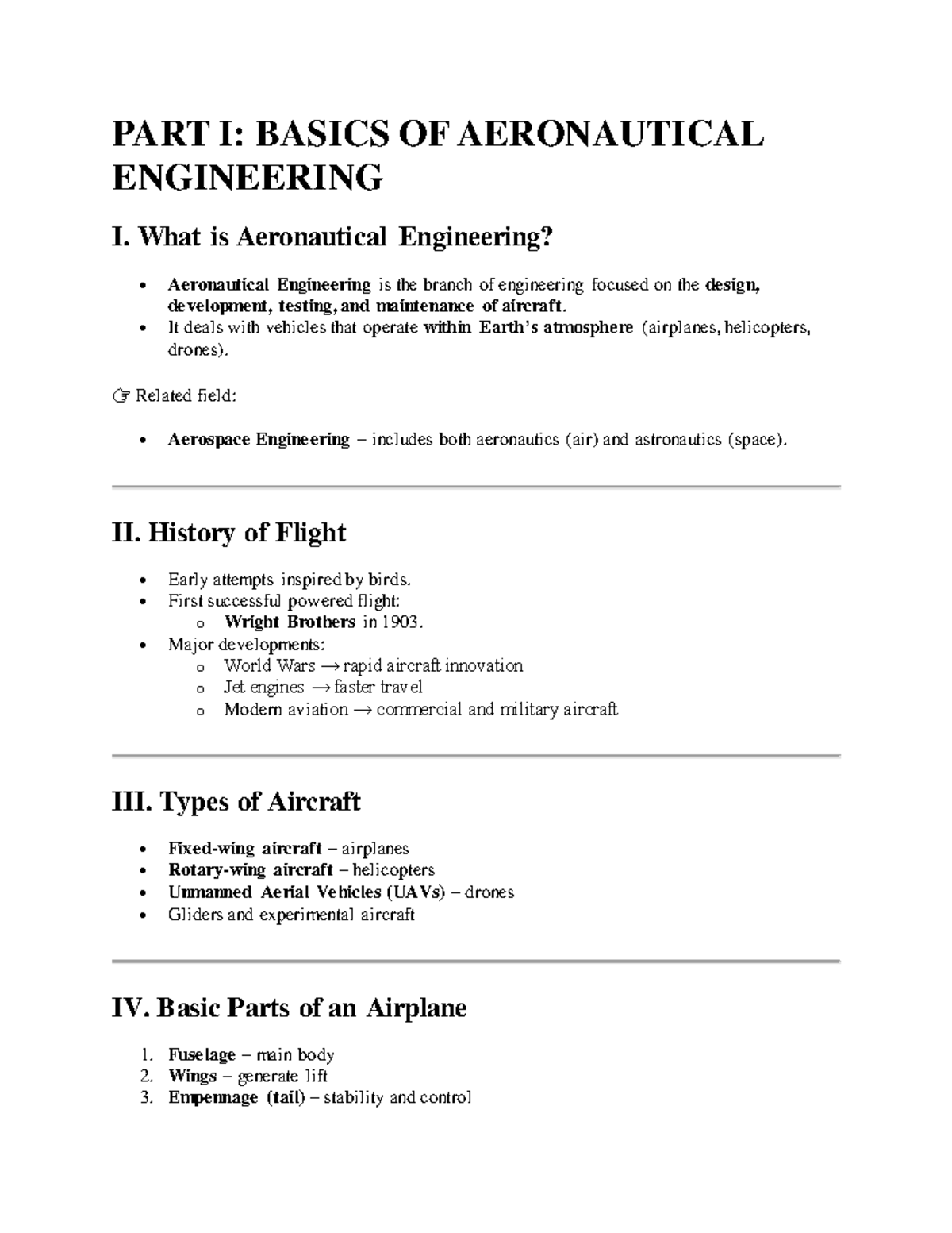 Introduction to Aeronautical Engineering (ENG 101) Reviewer - Studocu