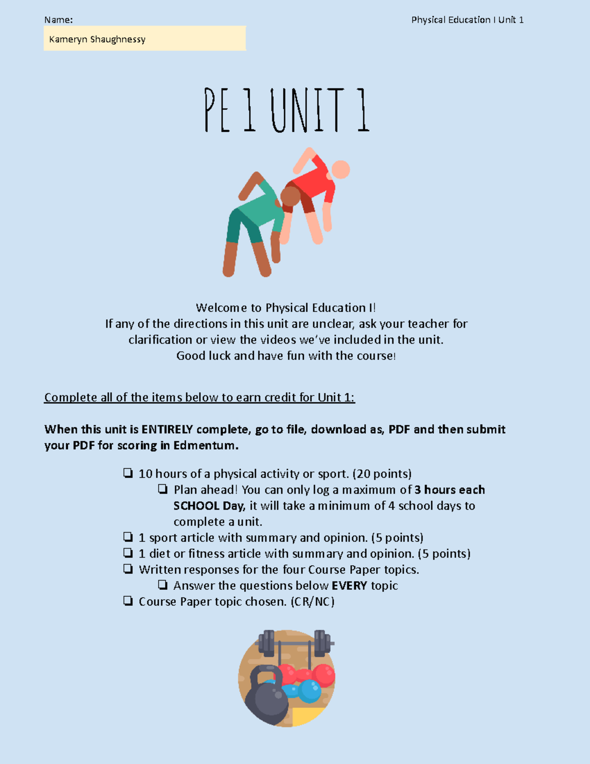 PE 1 Unit 1 - Physical Activity and Course Paper Guidelines - Studocu