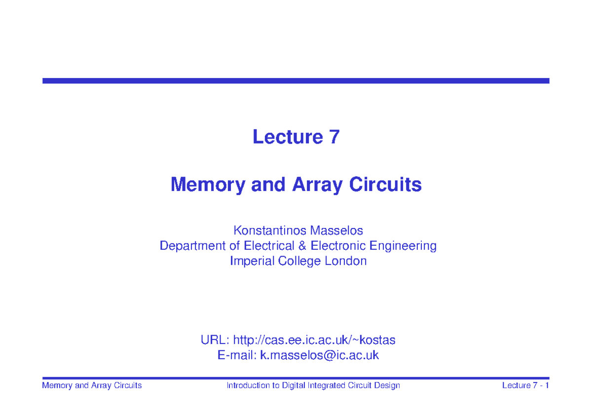 Lecture 7 Memory And Array Circuits Digital Ic Design Studocu