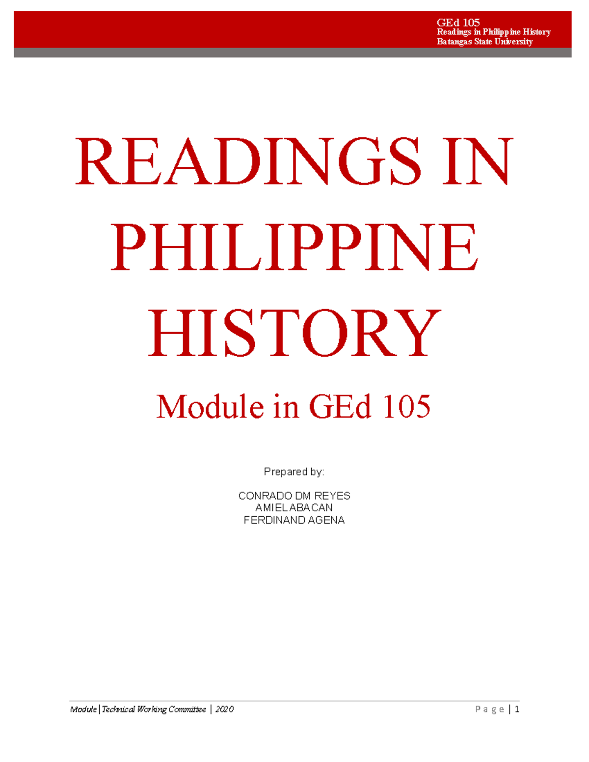 GEd 105 Module: Comprehensive Readings in Philippine History - Studocu