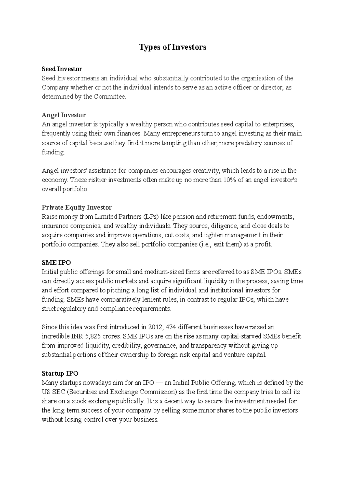 Key term 2 - different types of investors and phases of investment ...