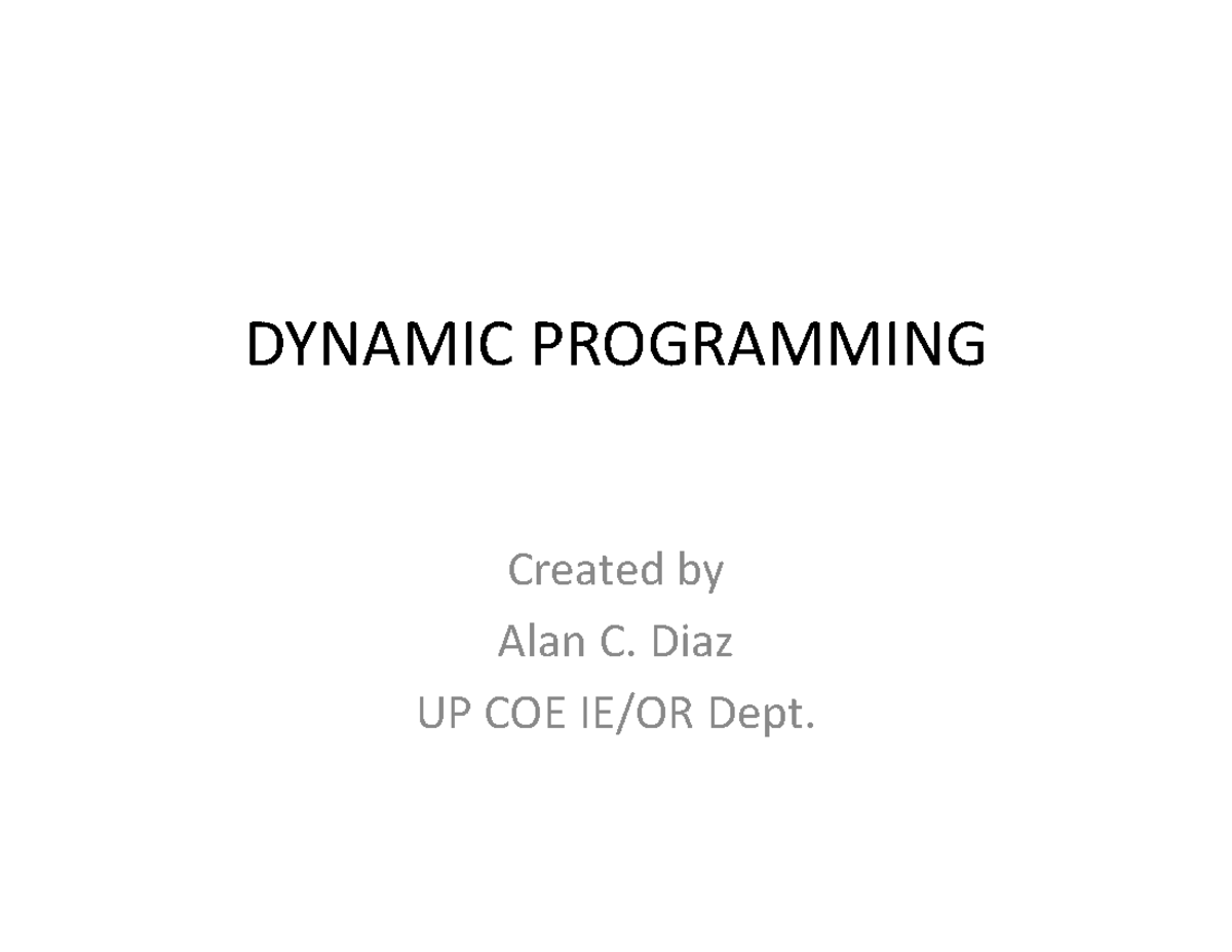 Dynamic Programming - Lecture Notes (UP COE) - Studocu