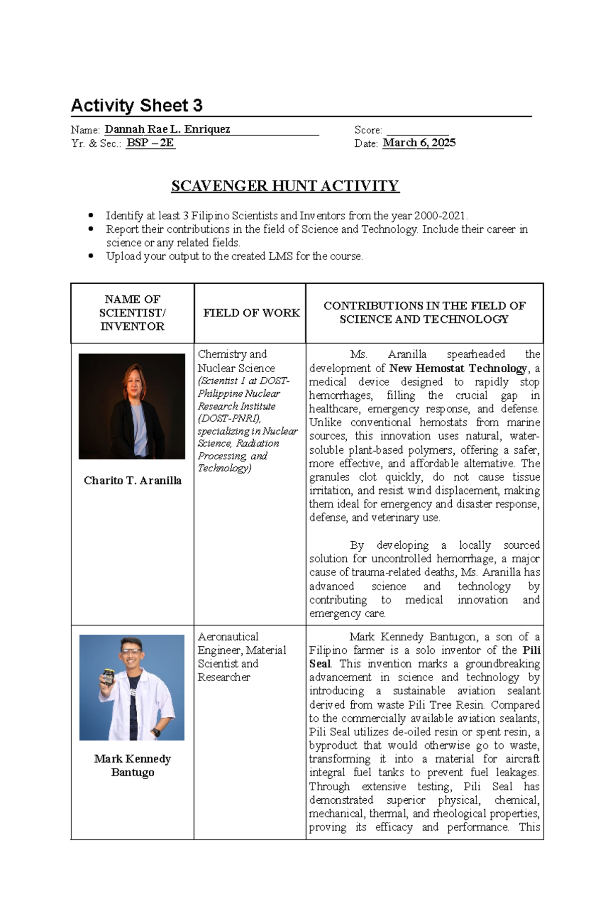 Activity 3-STS - Activity Sheet 3 Name ...