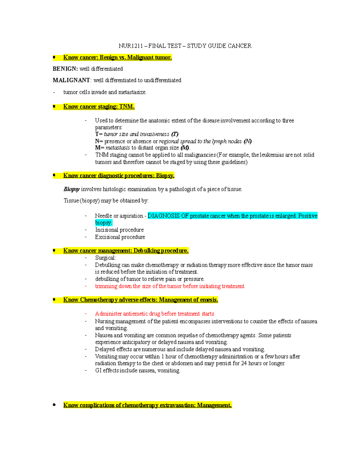NUR1211 Cancer - NUR1211 – FINAL TEST – STUDY GUIDE CANCER Know cancer ...