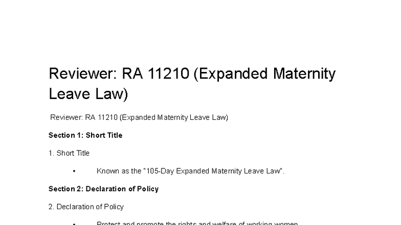 RA 11210: Expanded Maternity Leave Law Overview and Key Provisions ...