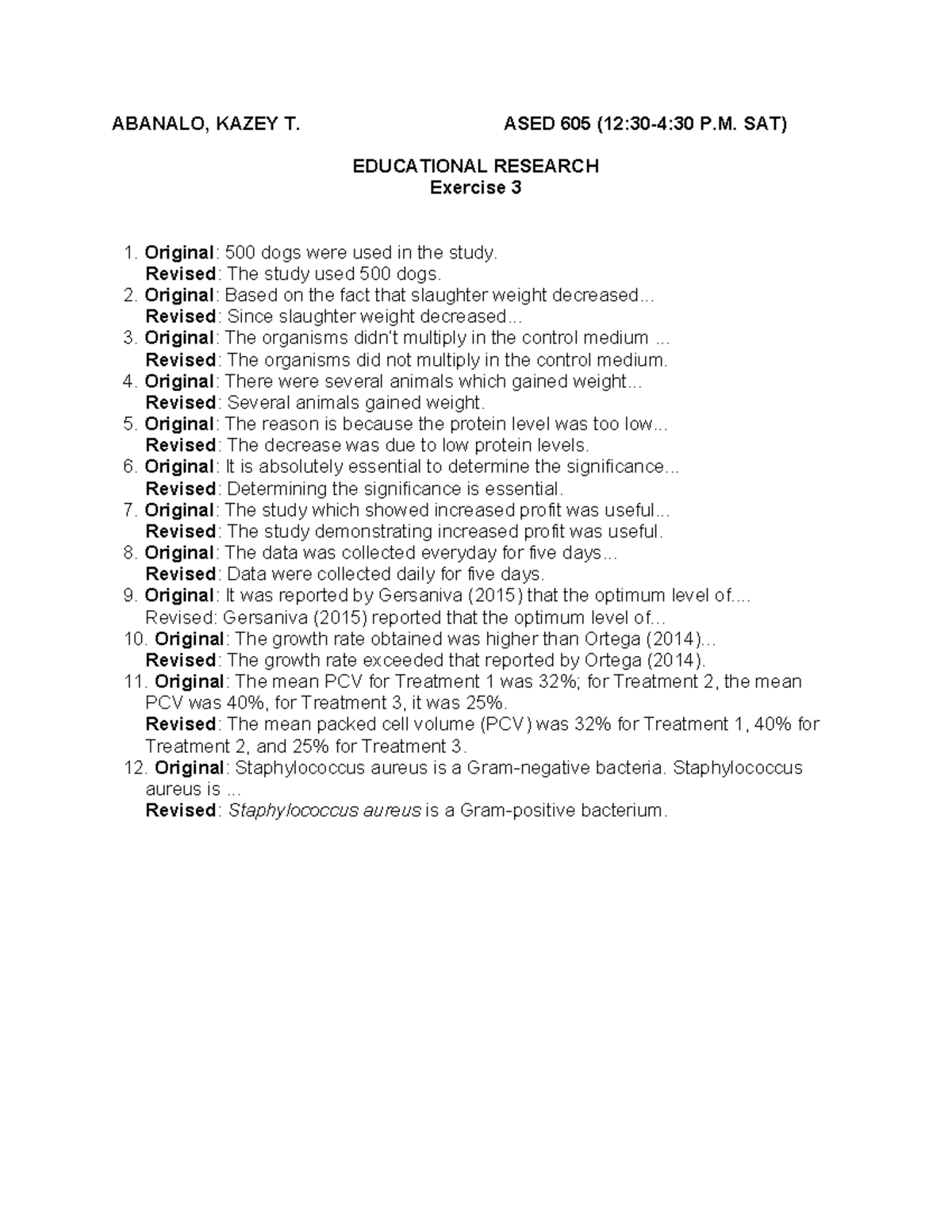Revised Exercise 3 Notes for ASED 605 Educational Research - Studocu