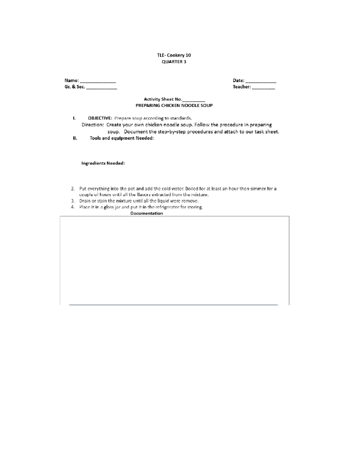 Cookery 10 Q3 Activity Sheet: Preparing Chicken Noodle Soup - Studocu