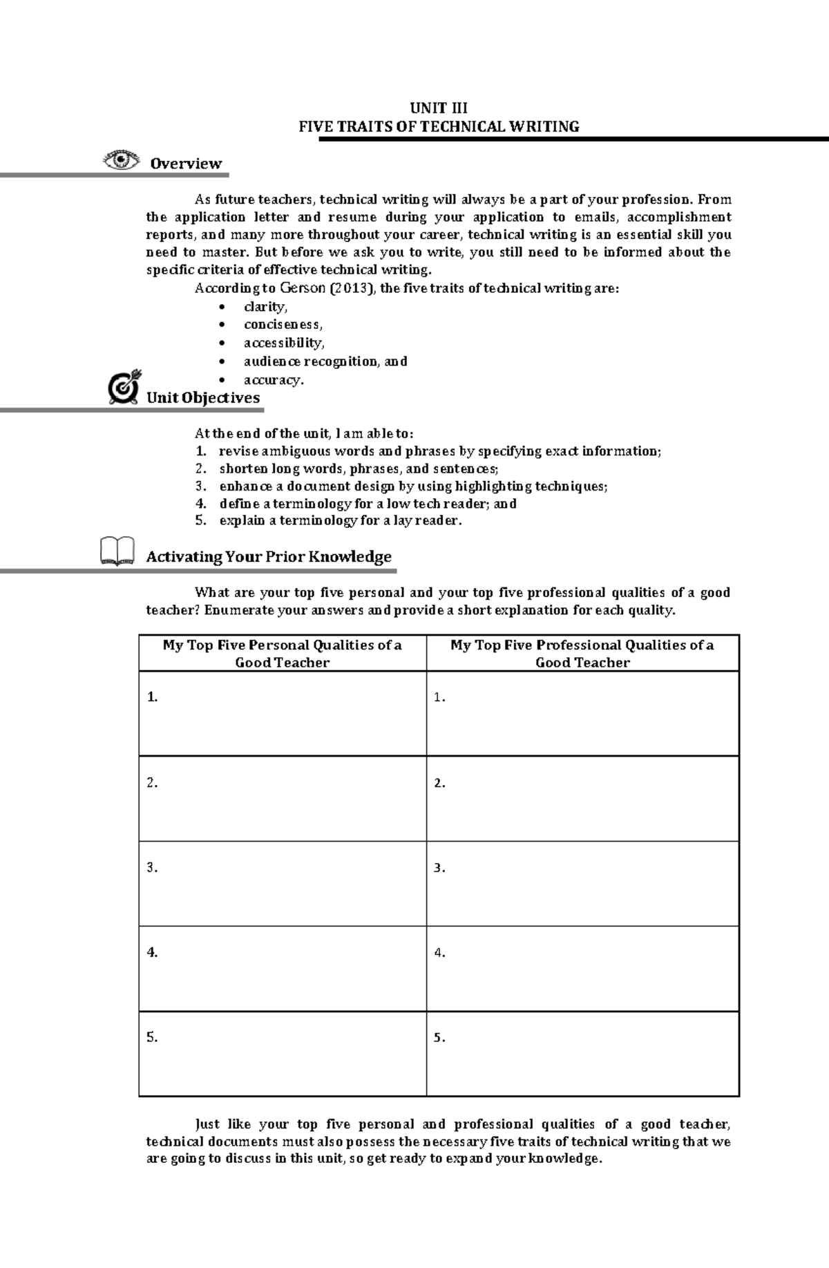 UNIT-3-ELP - lecture - UNIT III FIVE TRAITS OF TECHNICAL WRITING ...