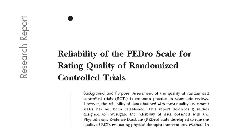 Reliability of the PEDro Scale for RCT Quality Assessment (PT 2023 ...