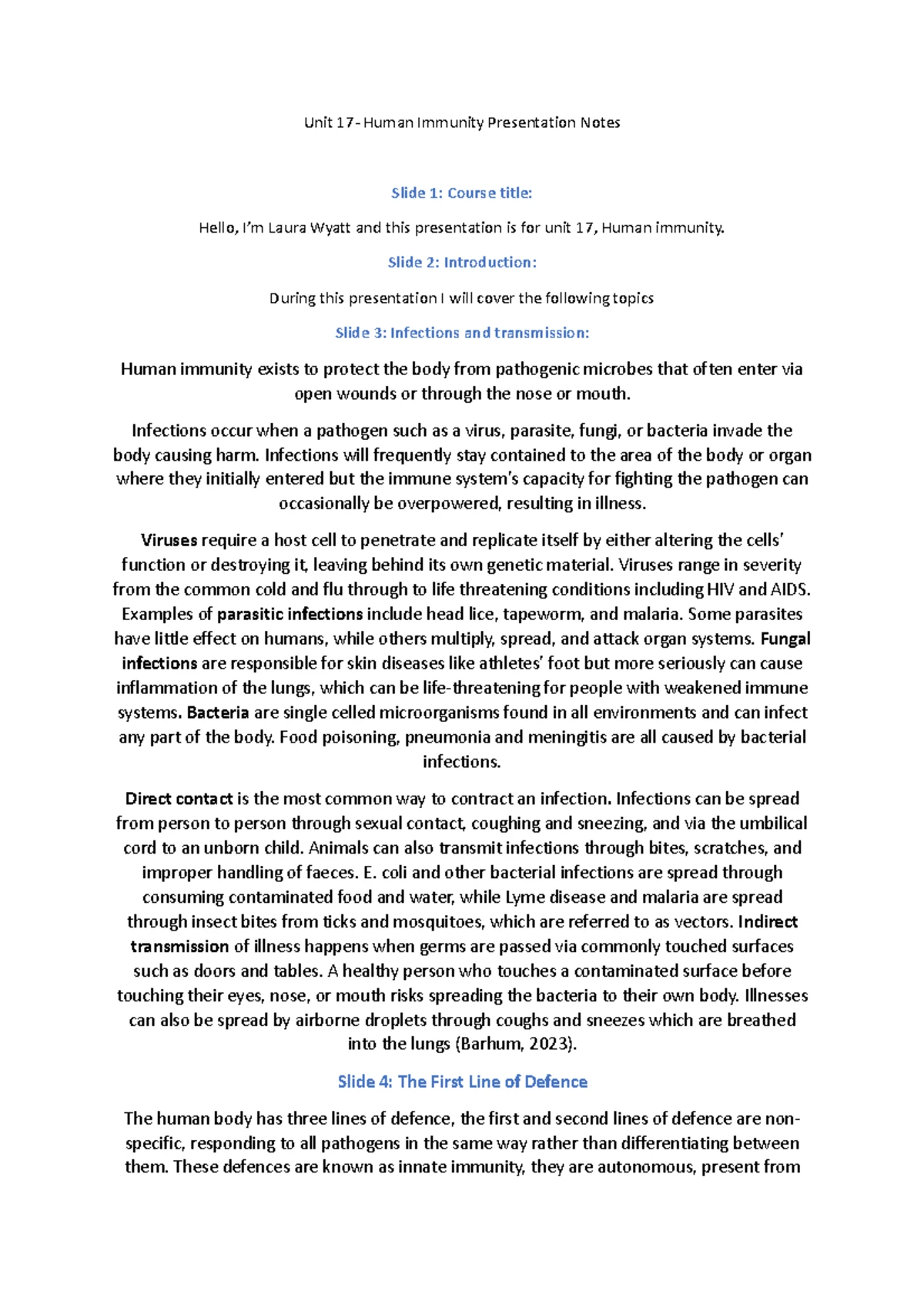 Unit 14: Infection & Immunity - Key Concepts in Biological Science ...