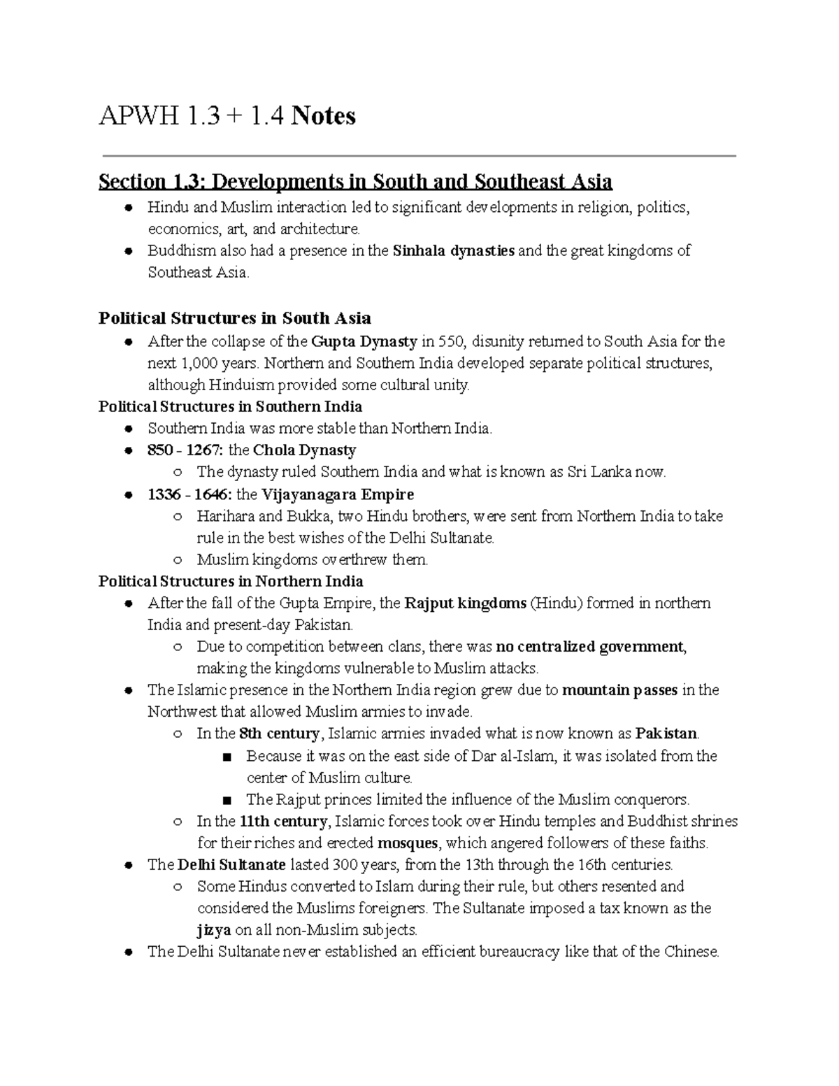 AP World History 1.3 & 1.4: Developments in South & Southeast Asia ...
