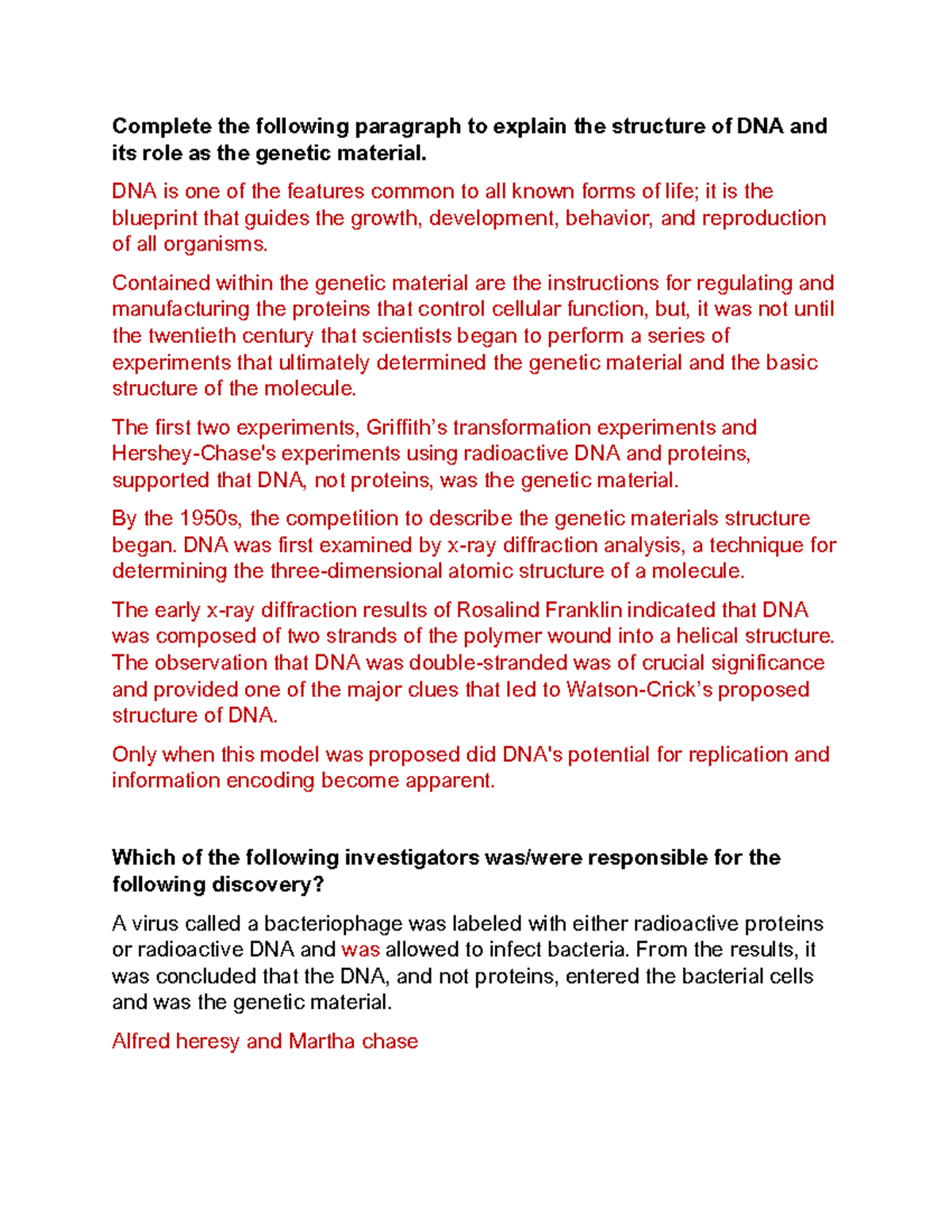 Sickle-Cell Biology: Module 2 Homework on DNA Structure & Replication ...