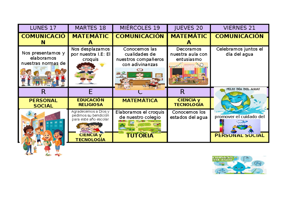 Actividades PARA LA Primera Semana - LUNES 17 MARTES 18 MIÉRCOLES 19 ...