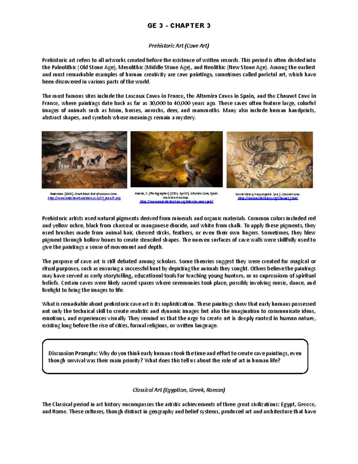GE 3 CHAPTER 3 Prehistoric and Classical Art: An Overview - Studocu