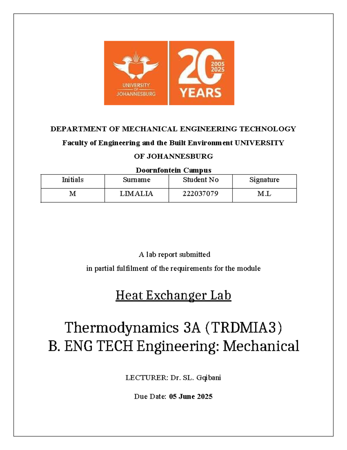 Heat Exchanger Lab Report - TRDMIA3 - Studocu
