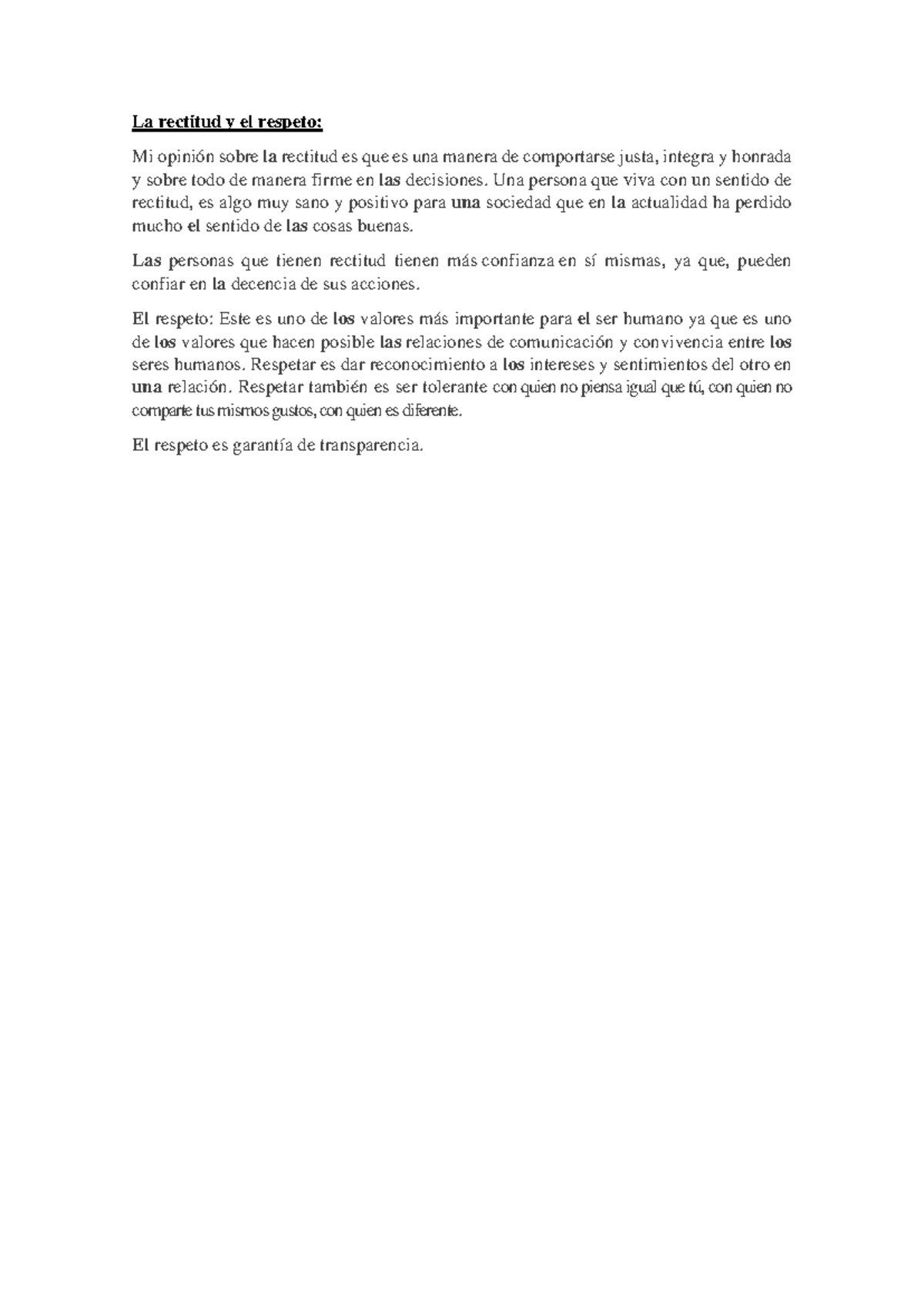Valores y Ética: La Rectitud y el Respeto en la Sociedad - Studocu