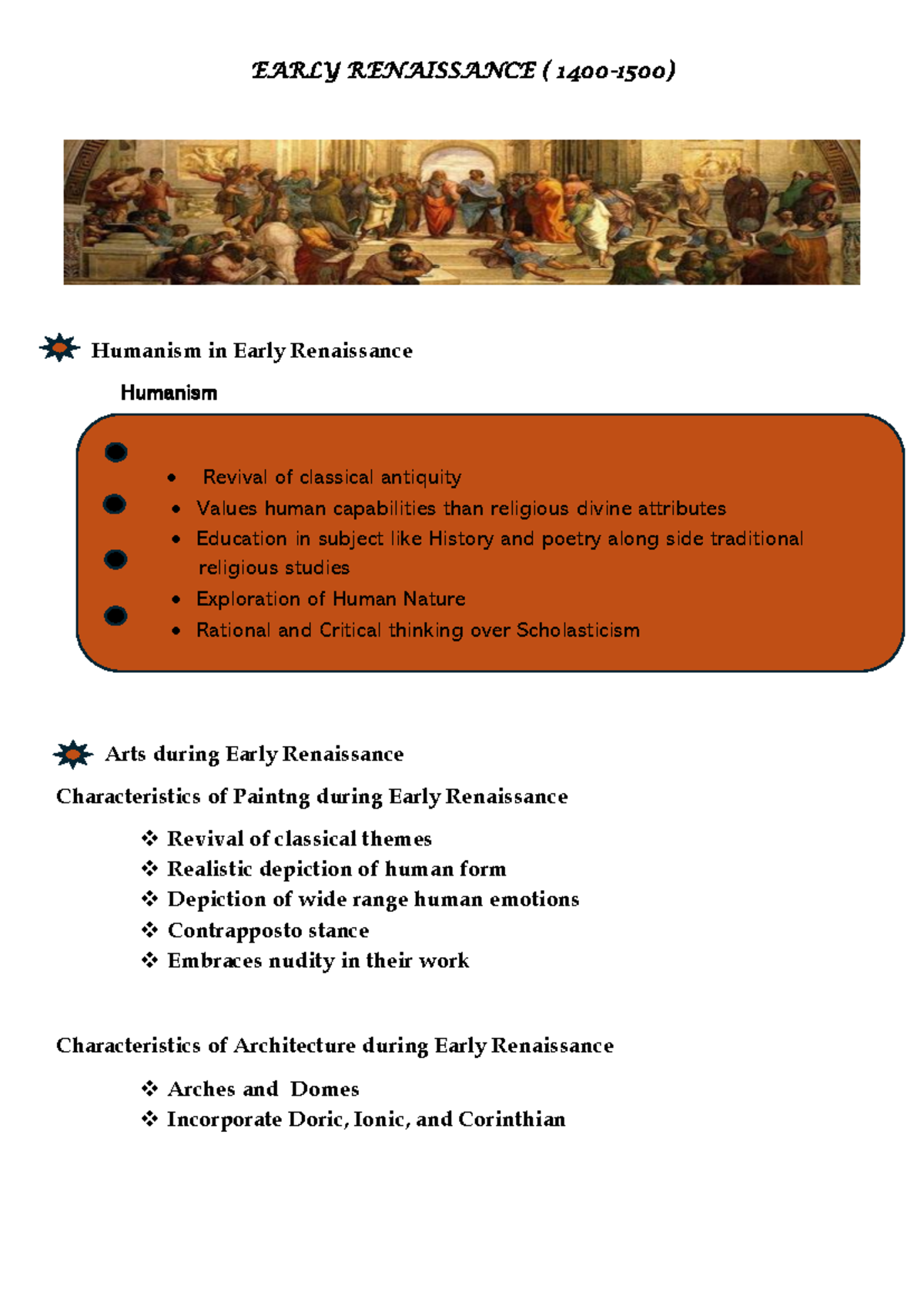 Early Renaissance (ART 101): Humanism, Arts, and Key Artists - Studocu