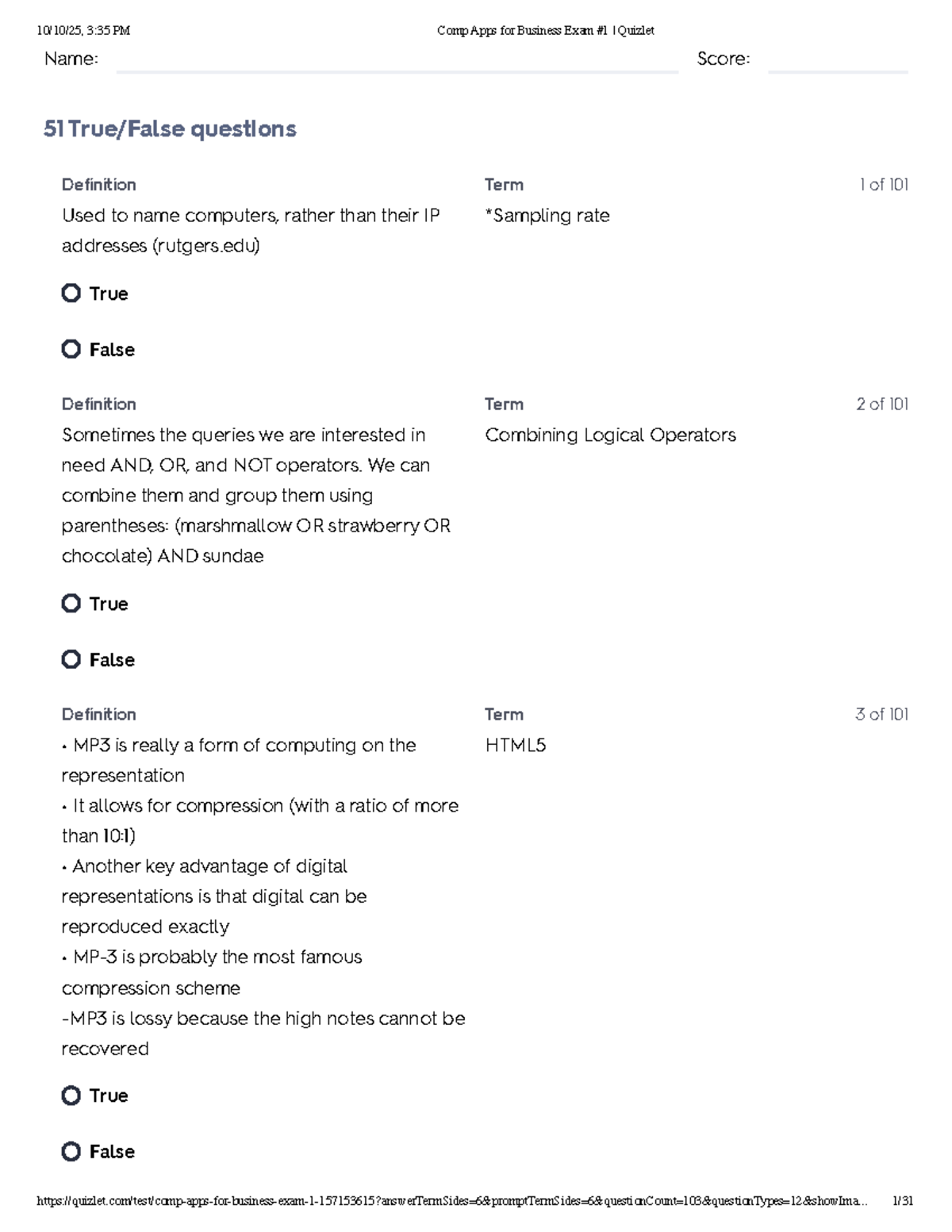 Comp Apps for Business Exam #1 Study Guide & Quizlet Review - Studocu