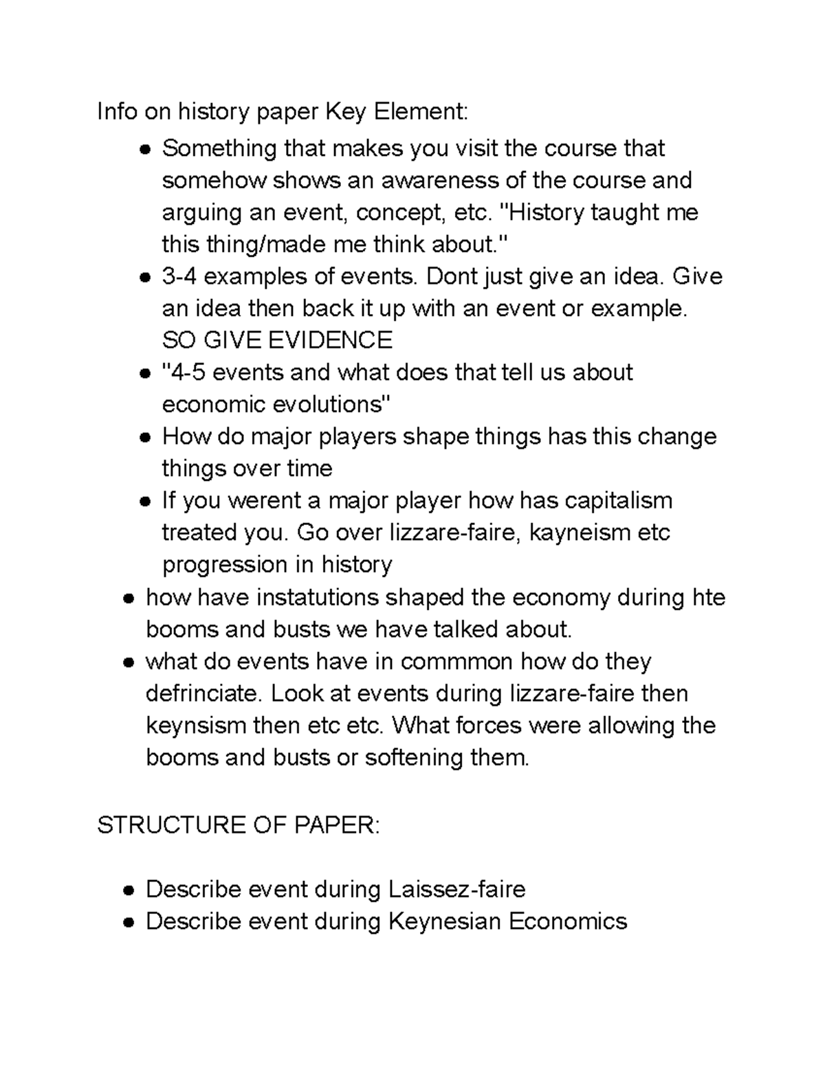 History Paper Key Elements: Analyzing Economic Events & Keynesian ...