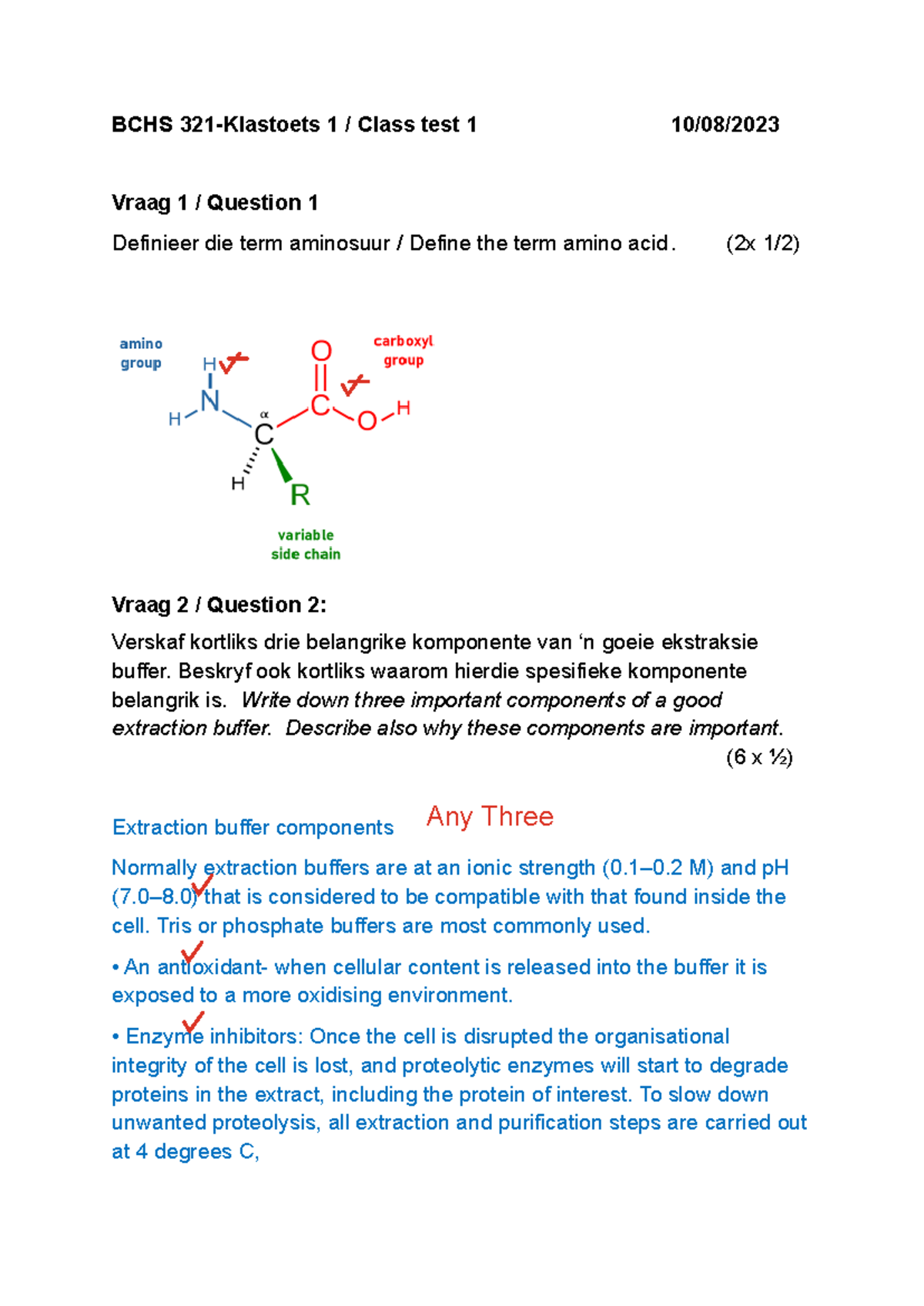BCHS 321 Class Test 1 Study Unit 1 Memo on Amino Acids and Buffers ...