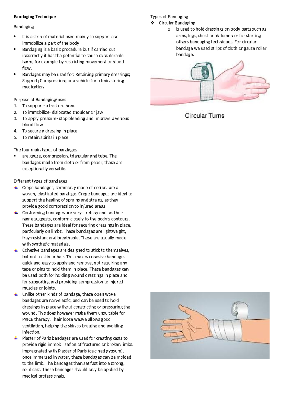 Fundamentals of Bandaging Technique: Types and Applications - Studocu