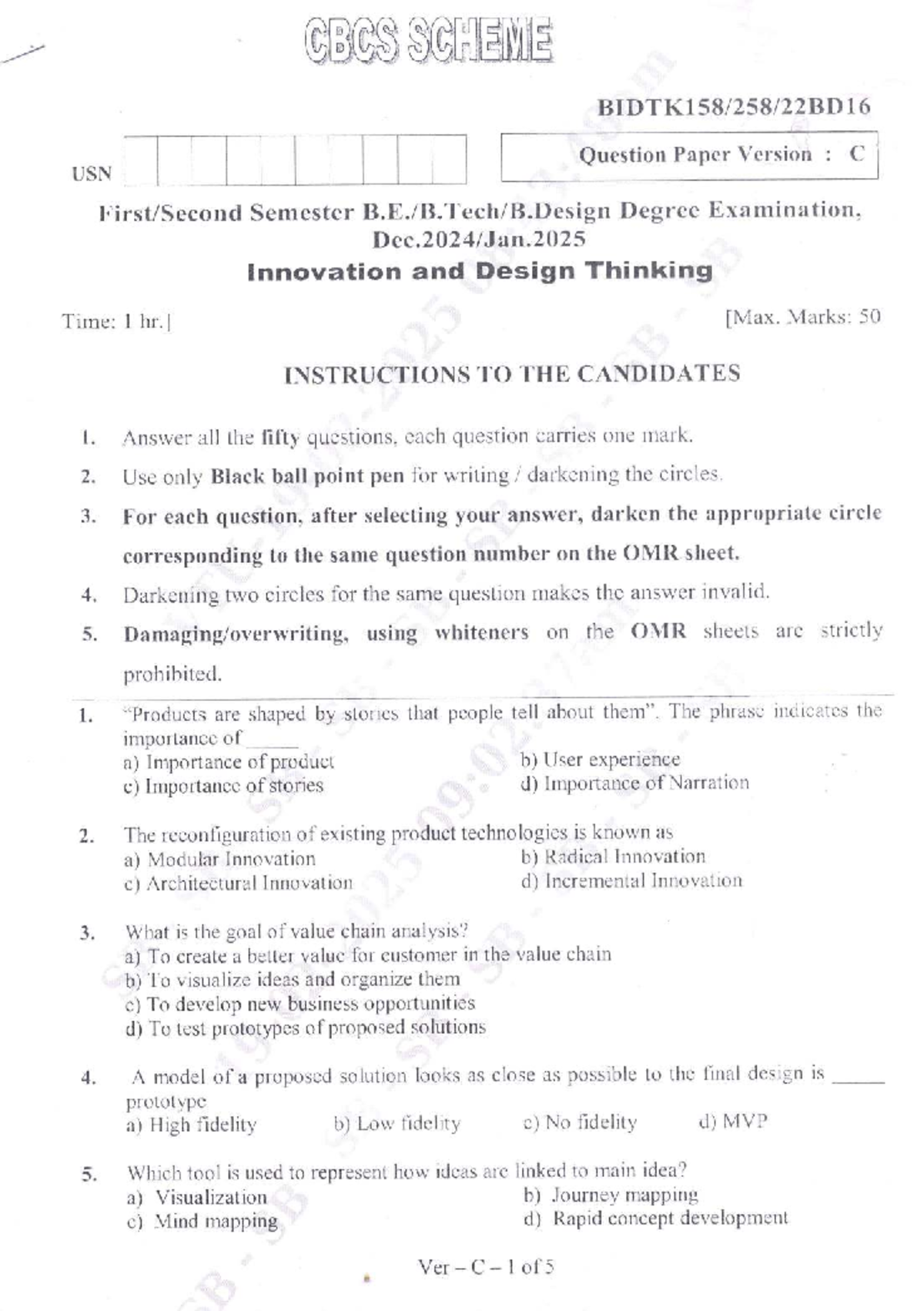 Bidtk 158 258 - Innovation and Design Thinking Question Paper Ver C ...