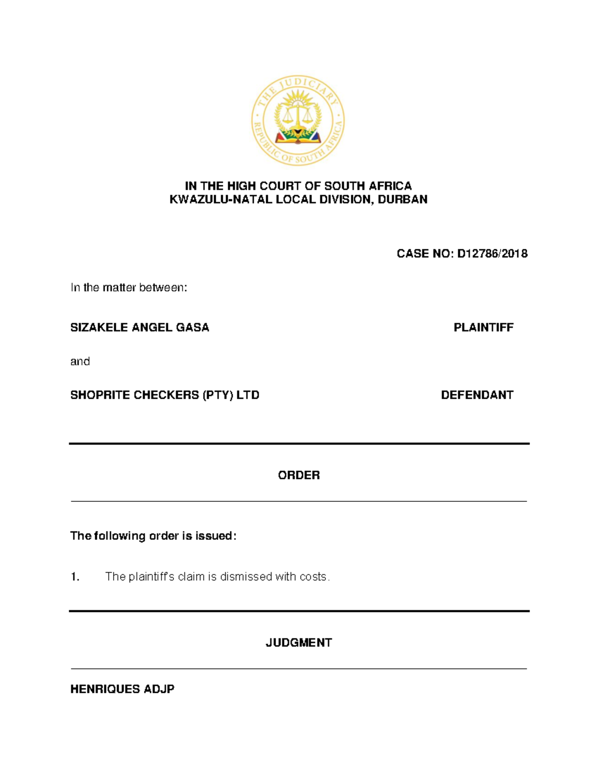 Gasa v Shoprite Checkers (Pty) Ltd: Case Analysis & Judgment ...