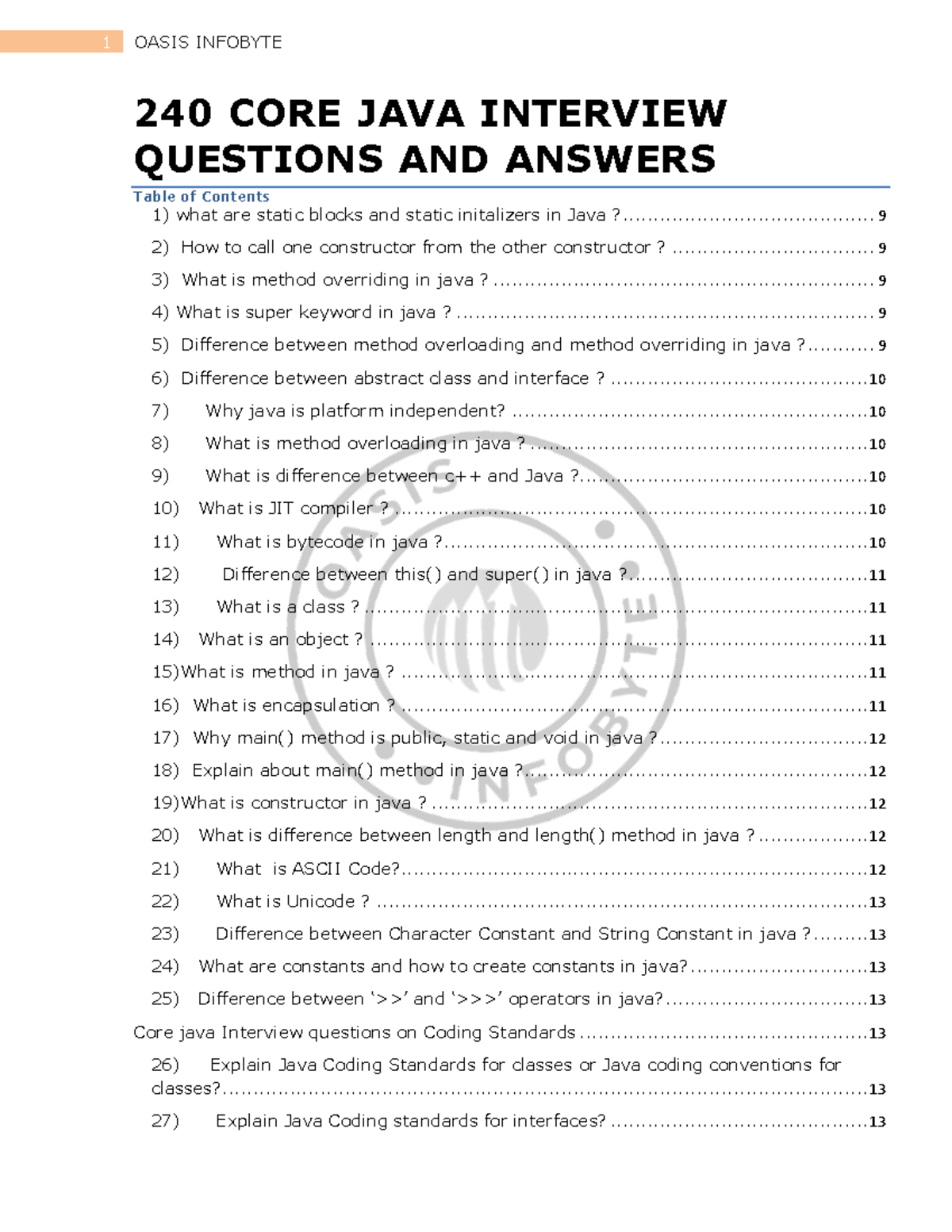 Java INFOTE 240 Core Java Interview Questions & Answers Guide - Studocu