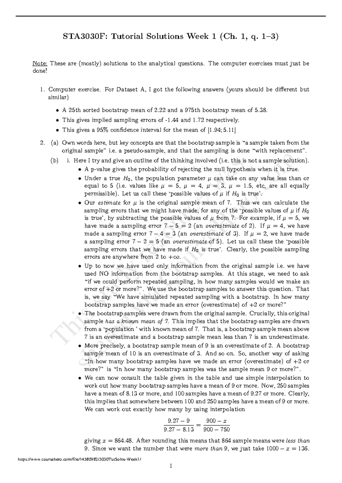 Tutorial 1 Solution - 1, q. 1–3) Note:These are (mostly) solutions to ...