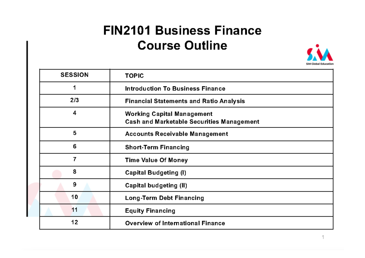 FIN2101 Lecture 1 slides updated 14 - FIN2101 Business Finance Course ...