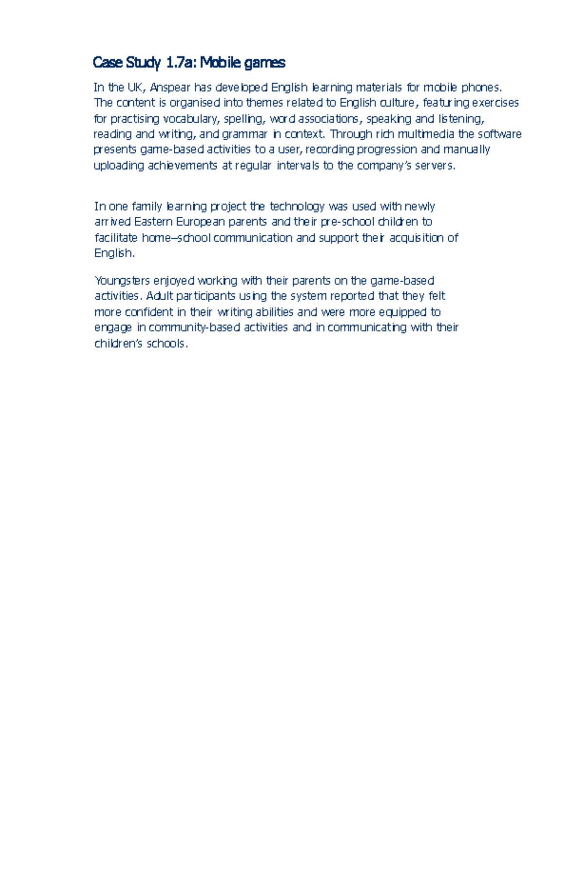 Case-Study-1 - case study - Case Study 1. 7 a: Mobile games In the UK ...