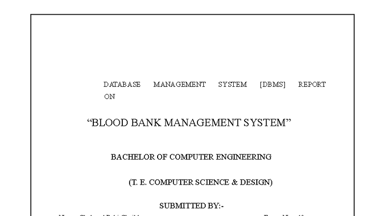 DATABASE MANAGEMENT SYSTEM REPORT ON BLOOD BANK MANAGEMENT (T.E ...