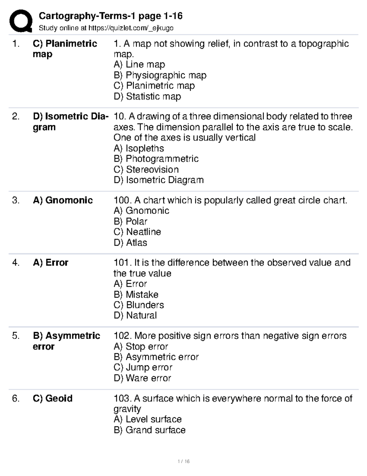 Cartography Quiz Notes (CRS 101): Key Terminologies & Concepts - Studocu