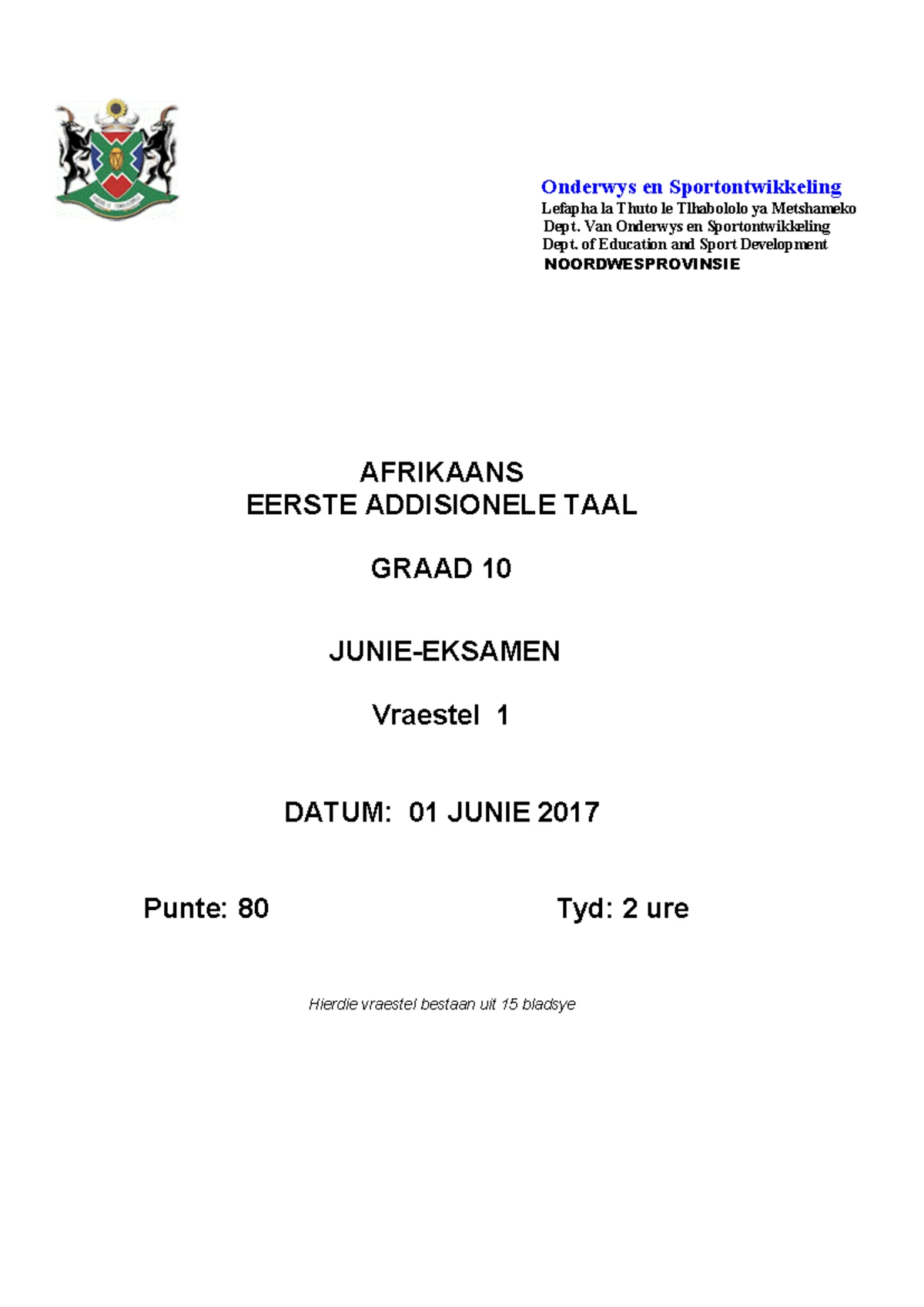 2023 AFR EAT GR 10 Mondeling: Luisterbegrip en Toespraak Taak - Studocu