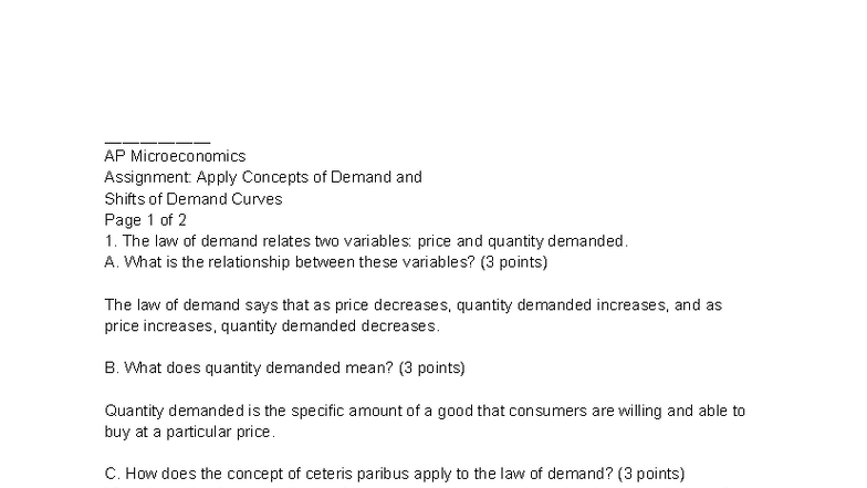 AP Microeconomics Assignment: Demand Concepts & Curve Shifts - Studocu