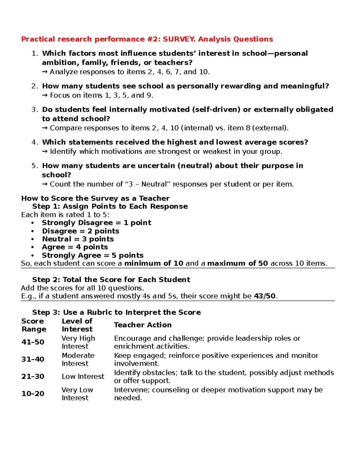 Practical Research Performance: Student Interest Survey Rubric - Studocu