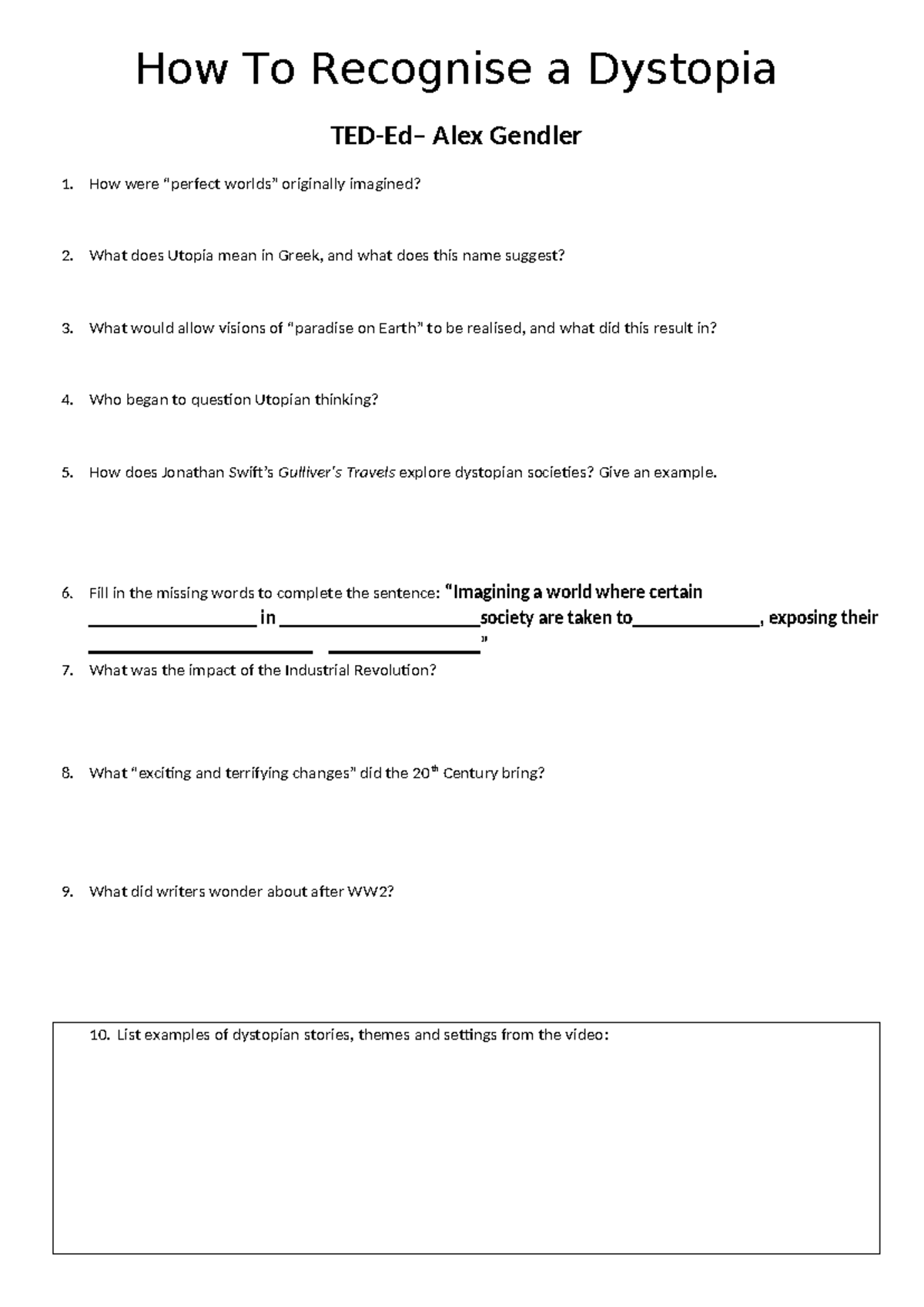 How To Recognise A Dystopia Activities - How To Recognise a Dystopia ...