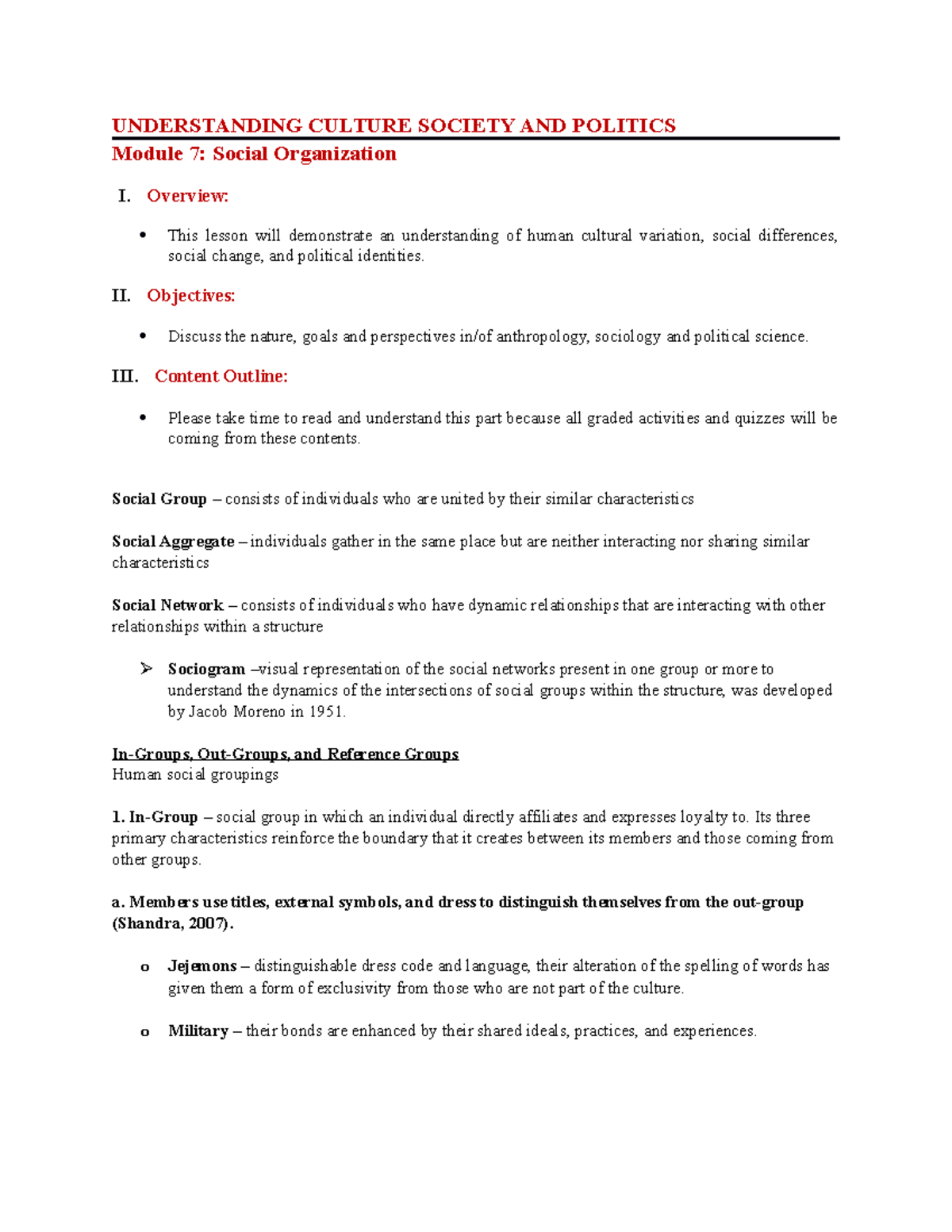 Module 7: Understanding Social Organization and Group Dynamics - Studocu