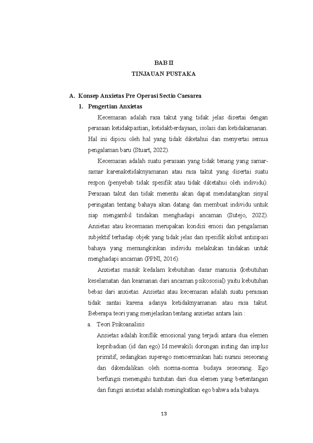 BAB II - TINJAUAN PUSTAKA: ANXIETAS PRE OPERASI SECTIO CAESAREA - Studocu