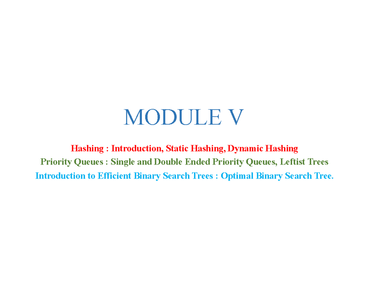 DSA MOD5: Hashing Techniques and Priority Queues Overview - Studocu