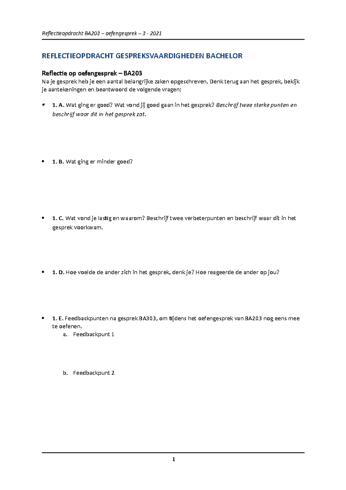 Reflectieopdracht BA203: Analyse van Oefengesprek en Leerpunten ...