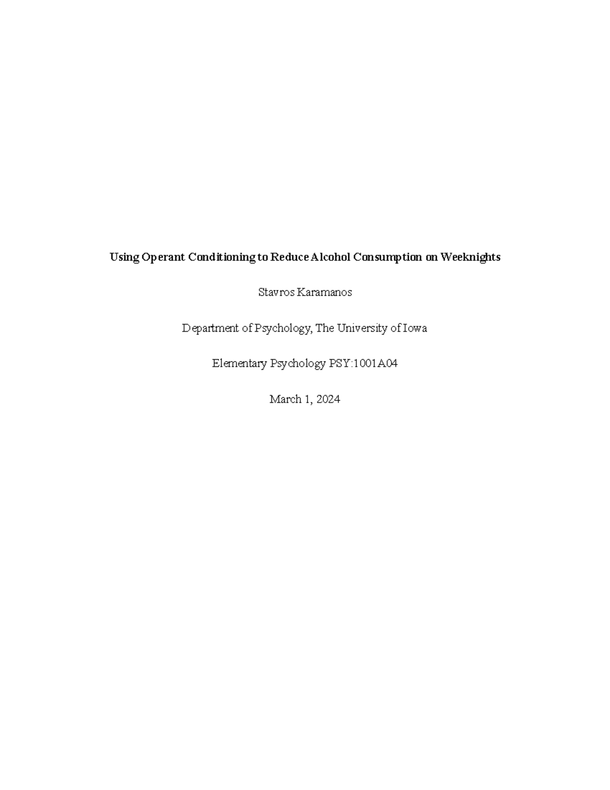 Psych paper 1 - Using Operant Conditioning to Reduce Alcohol ...