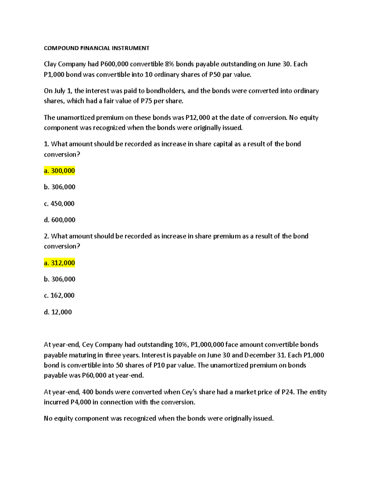 Compound Financial Instrument Analysis: Problem Set 7-10 - Studocu